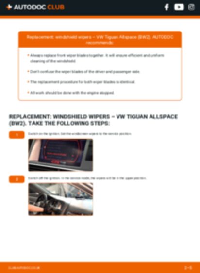 How to change front windshield wipers on VW Tiguan Allspace (BW2) – replacement guide
